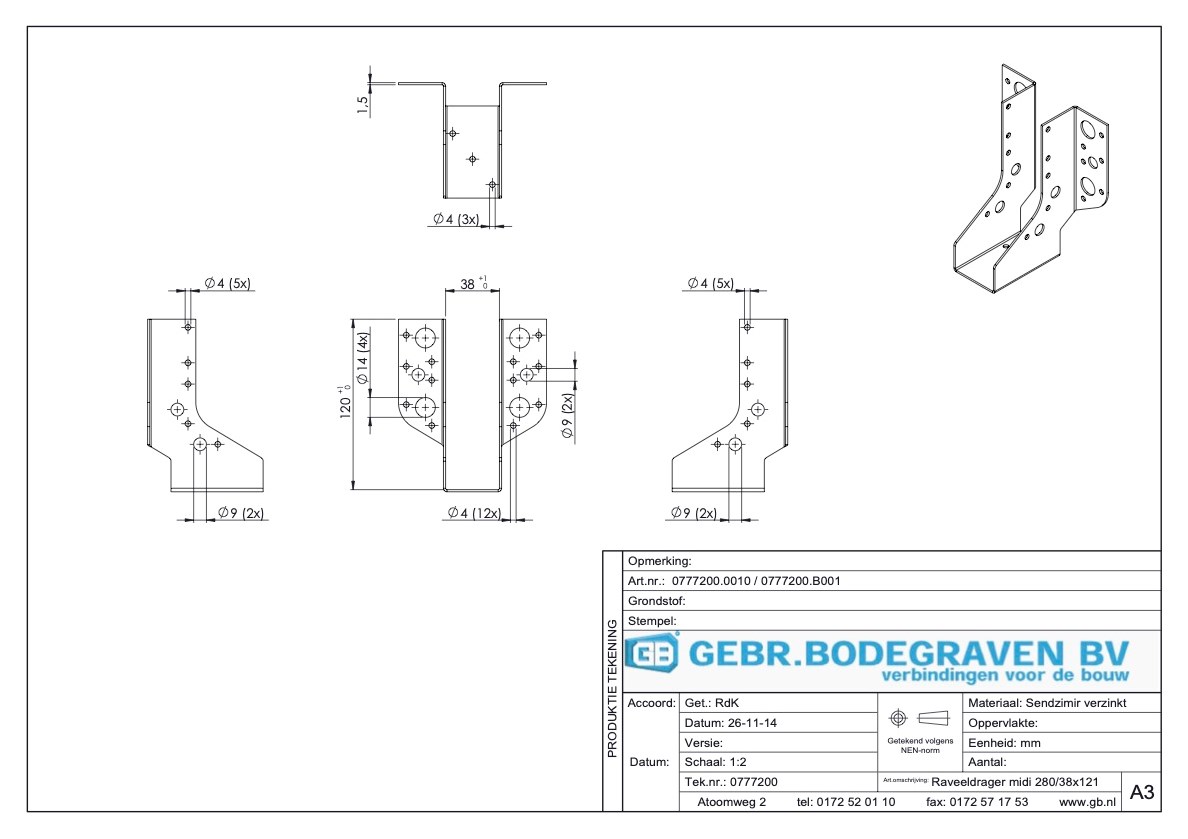 GB Raveeldrager 280/38x121mm Midi Verzinkt | Dunnink Zwolle