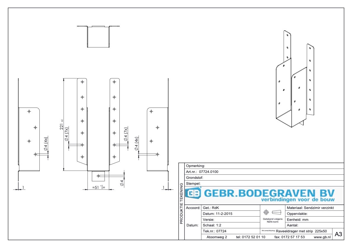 GB Raveeldrager 225/50x150mm Met Strip Verzinkt-3